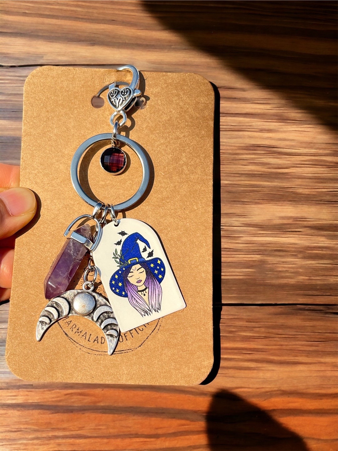 Good Witch Handbag Charm, Natural Amethyst Witchy Keychain, Spiritual ...
