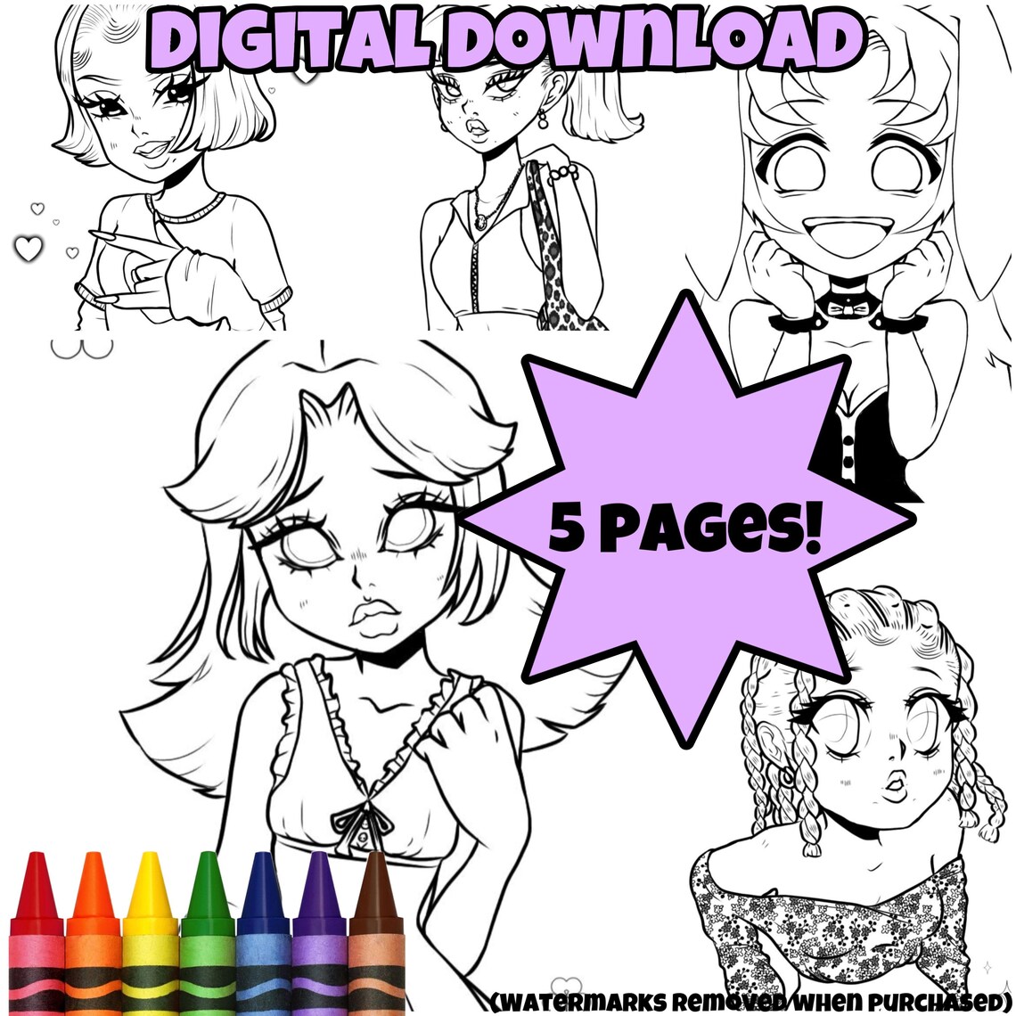 5 Page Printable Coloring Girls - Etsy Canada