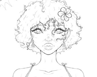 Cute Trendy Girl Digital Coloring Page - Etsy