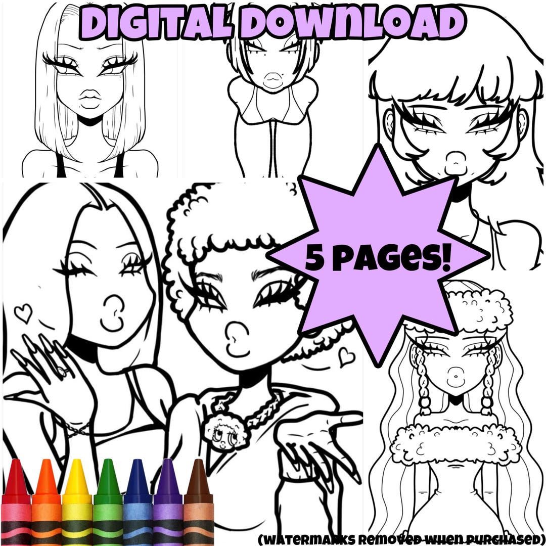 5 Page Printable Coloring Girls - Etsy Australia