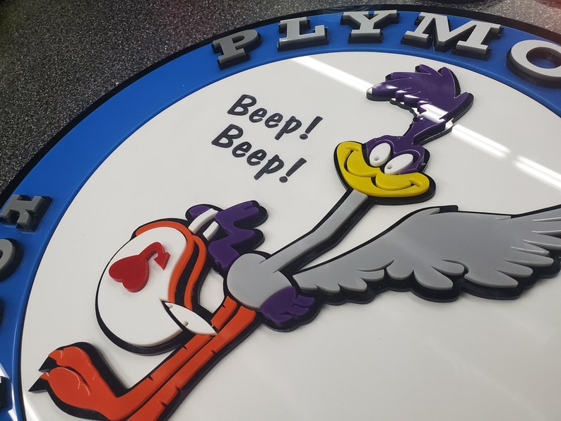ROADRUNNER Plymouth 3D Sign Art Garage Oval Man Cave Display Car Show ...