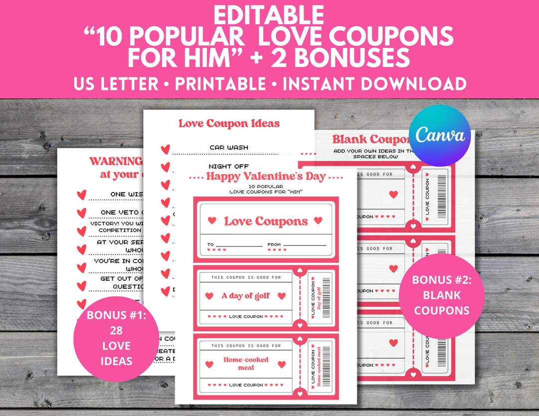 Editable Love Coupon Booklet for Husband, Personalize Anniversary ...