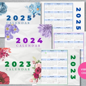 Flower Calendar Bundle 2023 2024 2025, 2023 2024 2025 Blank Monthly ...