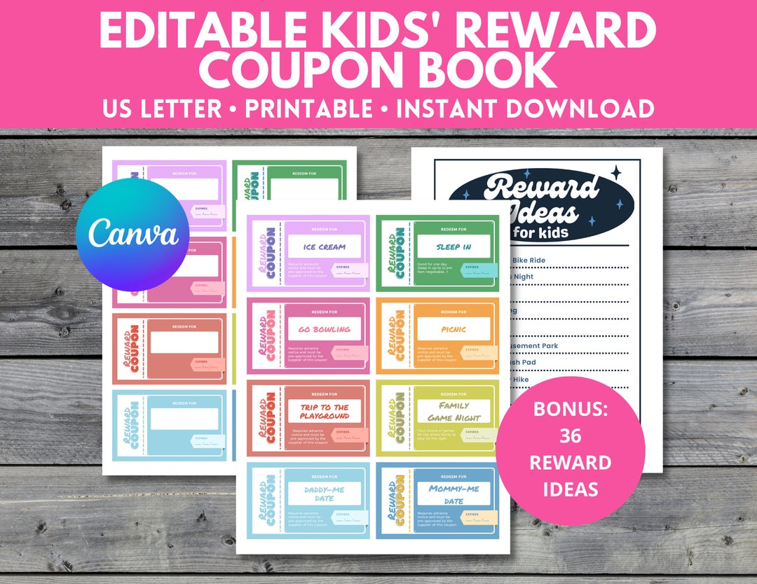 Editable Kids Reward Coupon Booklet, Printable Coupon Book for Kids ...