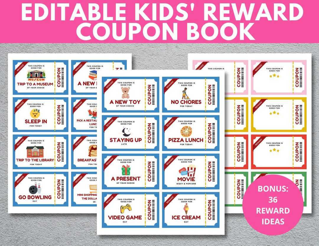 Editable Kids Reward Coupon Booklet Reward Coupon Template - Etsy