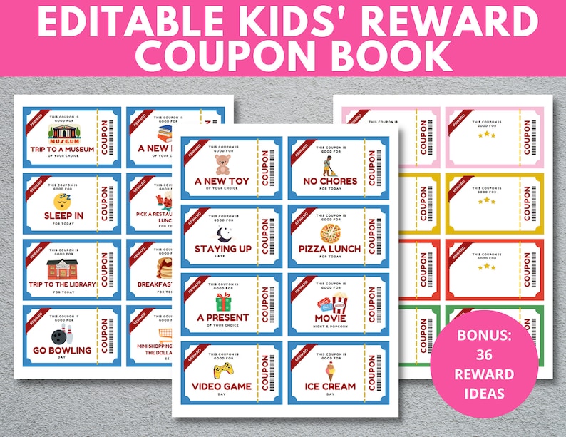 Editable Kids Reward Coupon Booklet Reward Coupon Template - Etsy