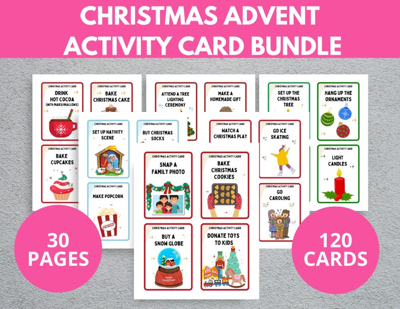 Christmas Advent Activity Card Bundle for Kids and Family, Christmas ...