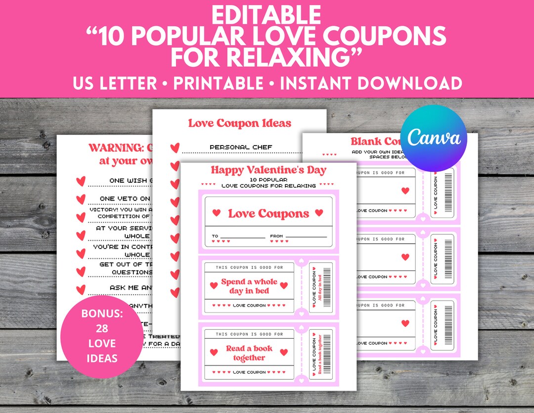 Editable Love Coupon Booklet, Love Coupon Printable, Customize Love ...
