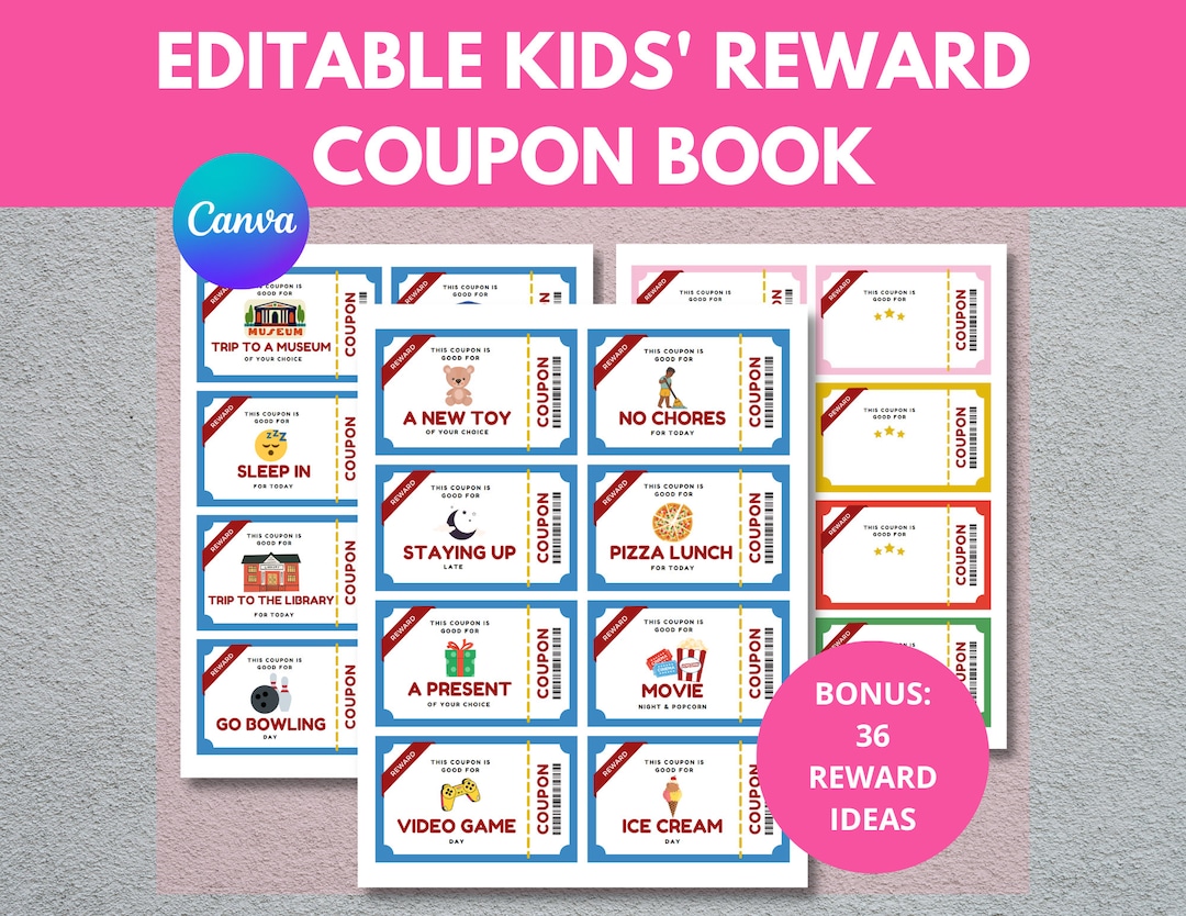 Editable Kids Reward Coupon Booklet Reward Coupon Template - Etsy