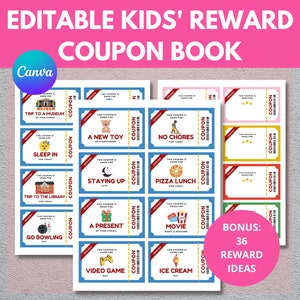 Editable Kids Reward Coupon Booklet Reward Coupon Template - Etsy