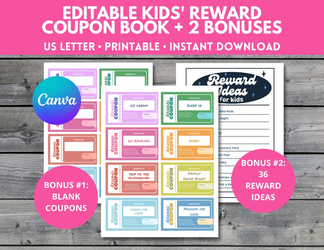 Editable Kids Reward Coupon Booklet, Printable Coupon Book for Kids ...