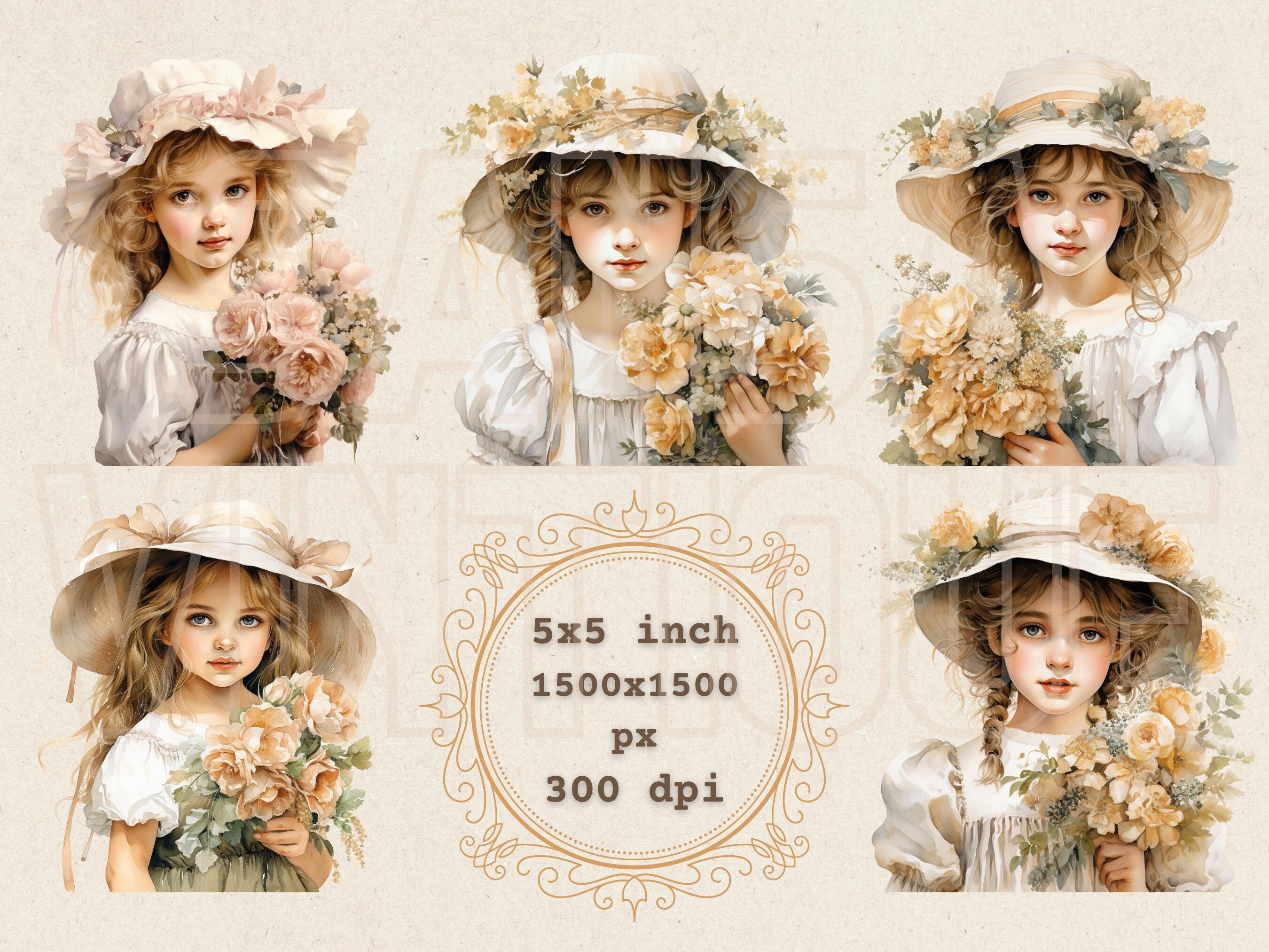 Vintage Floral Girl Watercolor Clipart Set, Victorian Child Free ...