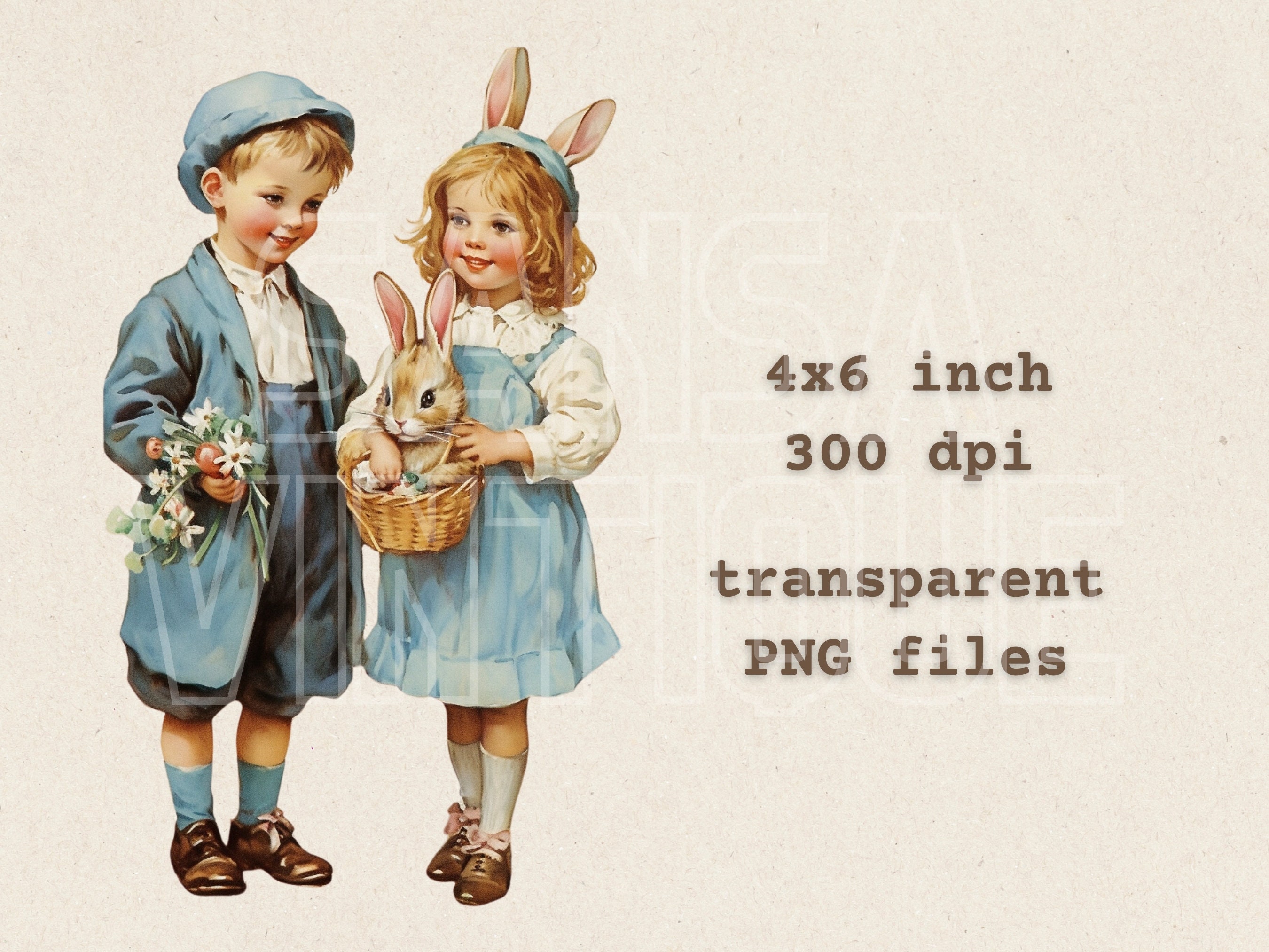 Vintage Children and Bunny Watercolor Clipart, Kids and Rabbit Free ...