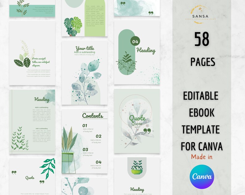 Green Plant-themed Canva Template Canva Ebook Workbook - Etsy