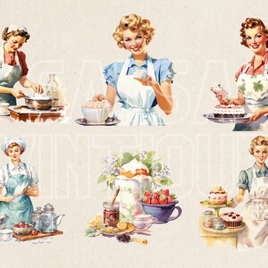 Retro Pastry Lady Watercolor Clipart Set, Vintage Woman Baking Free ...