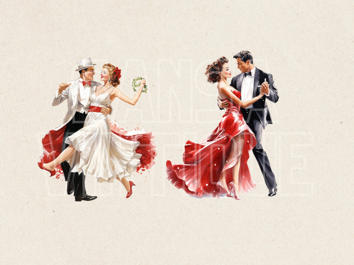 Vintage Couple Dance Watercolor Clipart, Retro Romance Free Commercial ...
