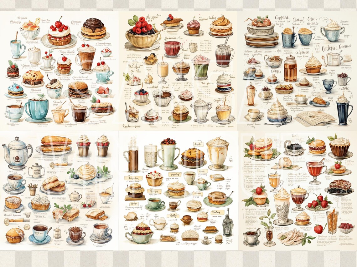Cafe Menu Watercolor Clipart Set, Retro Coffee Menu Free Commercial ...