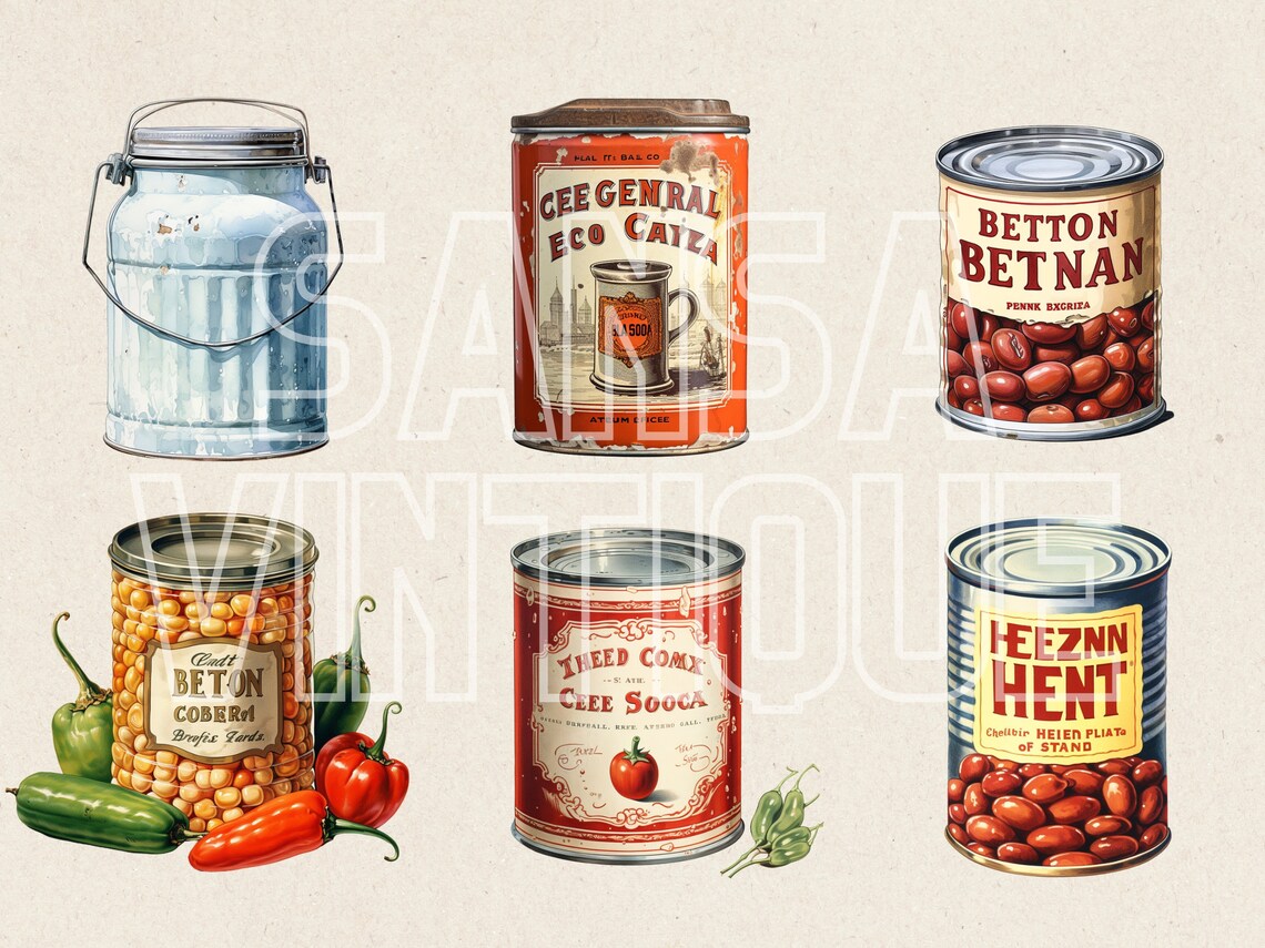 Retro Canned Food Watercolor Clipart Set, Vintage Food Free Commercial ...