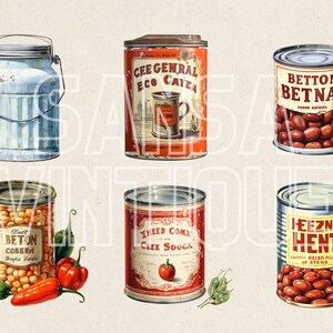 Retro Canned Food Watercolor Clipart Set, Vintage Food Free Commercial ...