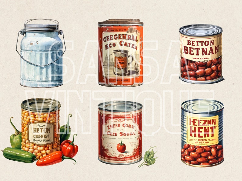 Retro Canned Food Watercolor Clipart Set, Vintage Food Free Commercial ...