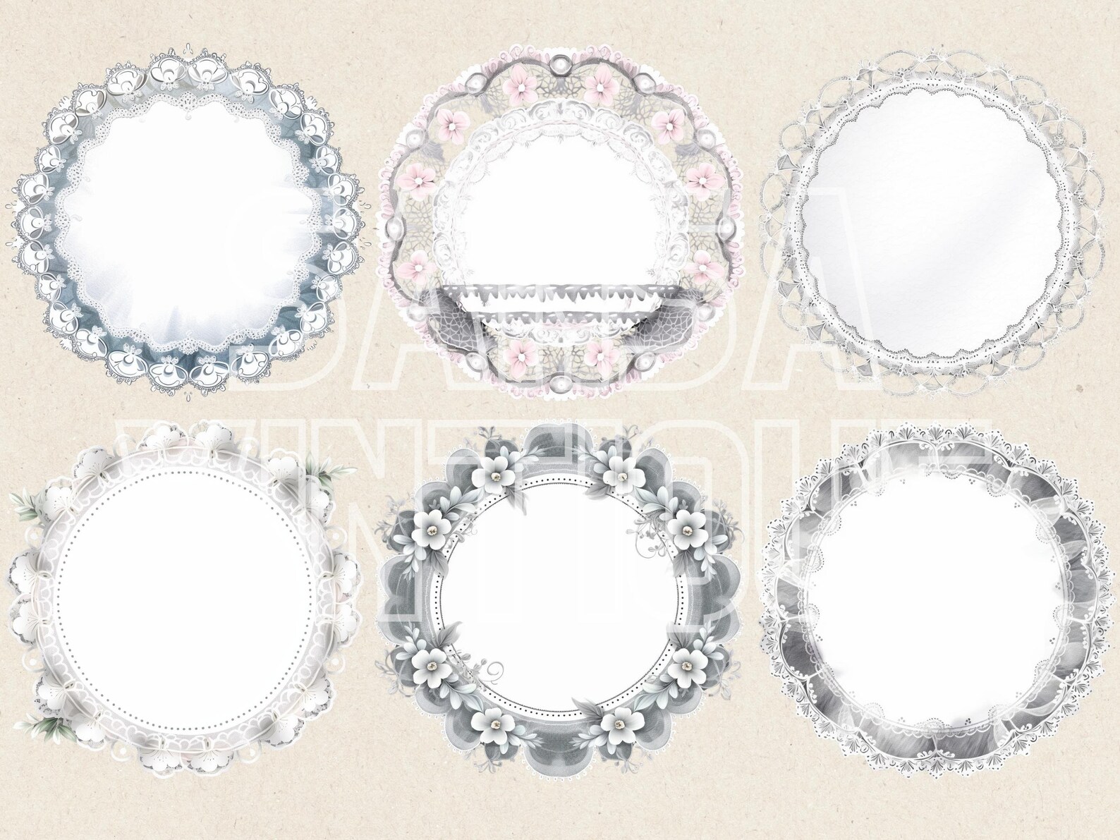 Vintage Lace Frame Watercolor Clipart, Classic Lace Label, Retro Lace ...