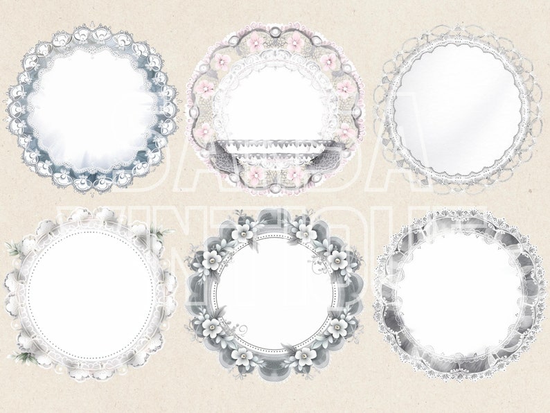 Vintage Lace Frame Watercolor Clipart, Classic Lace Label, Retro Lace ...