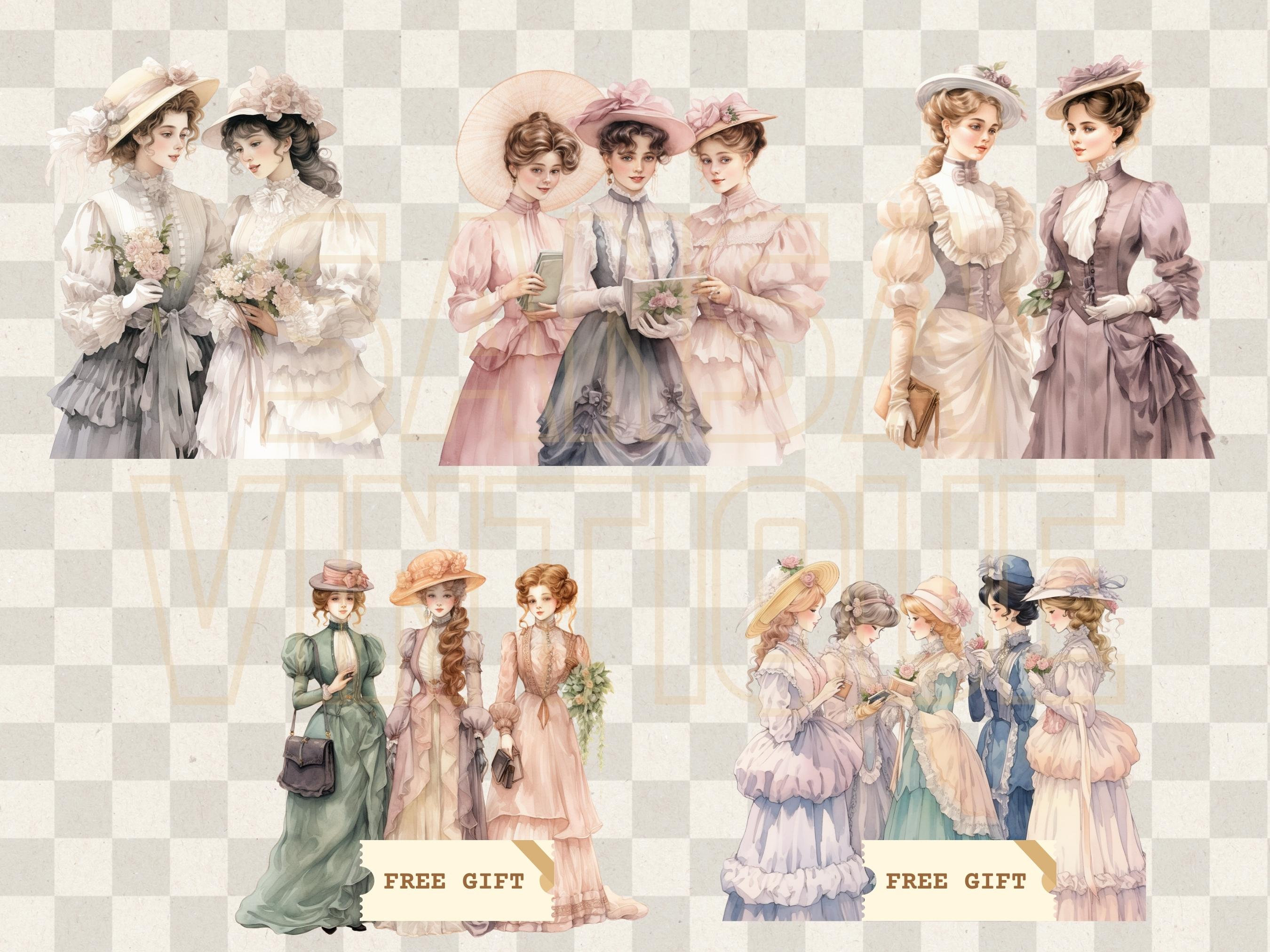Victorian Lady Group Watercolor Clipart Vintage Friendship - Etsy
