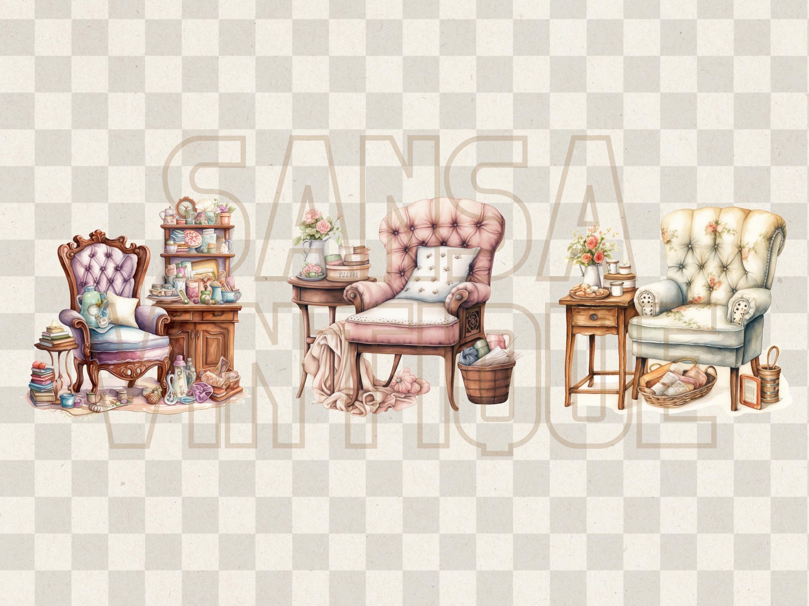 Vintage Cozy Armchair Watercolor Clipart, Retro Cozy Seating Free ...