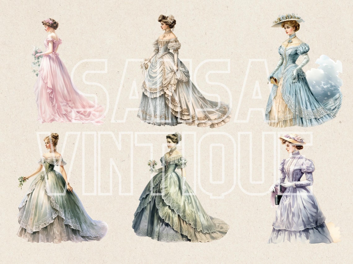 Vintage Woman in Gown Watercolor Clipart Set Retro Fashion - Etsy