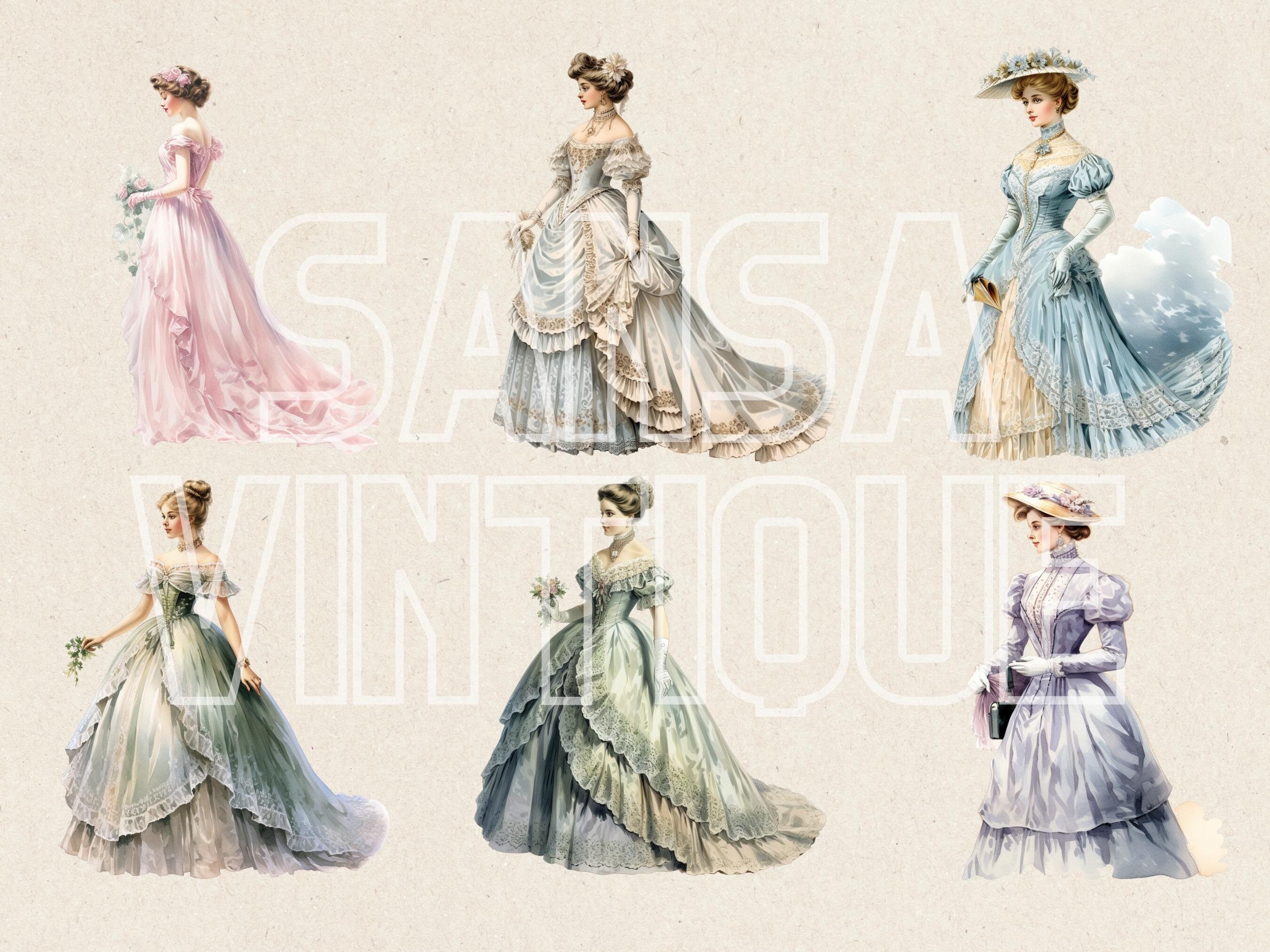 Vintage Woman in Gown Watercolor Clipart Set Retro Fashion - Etsy