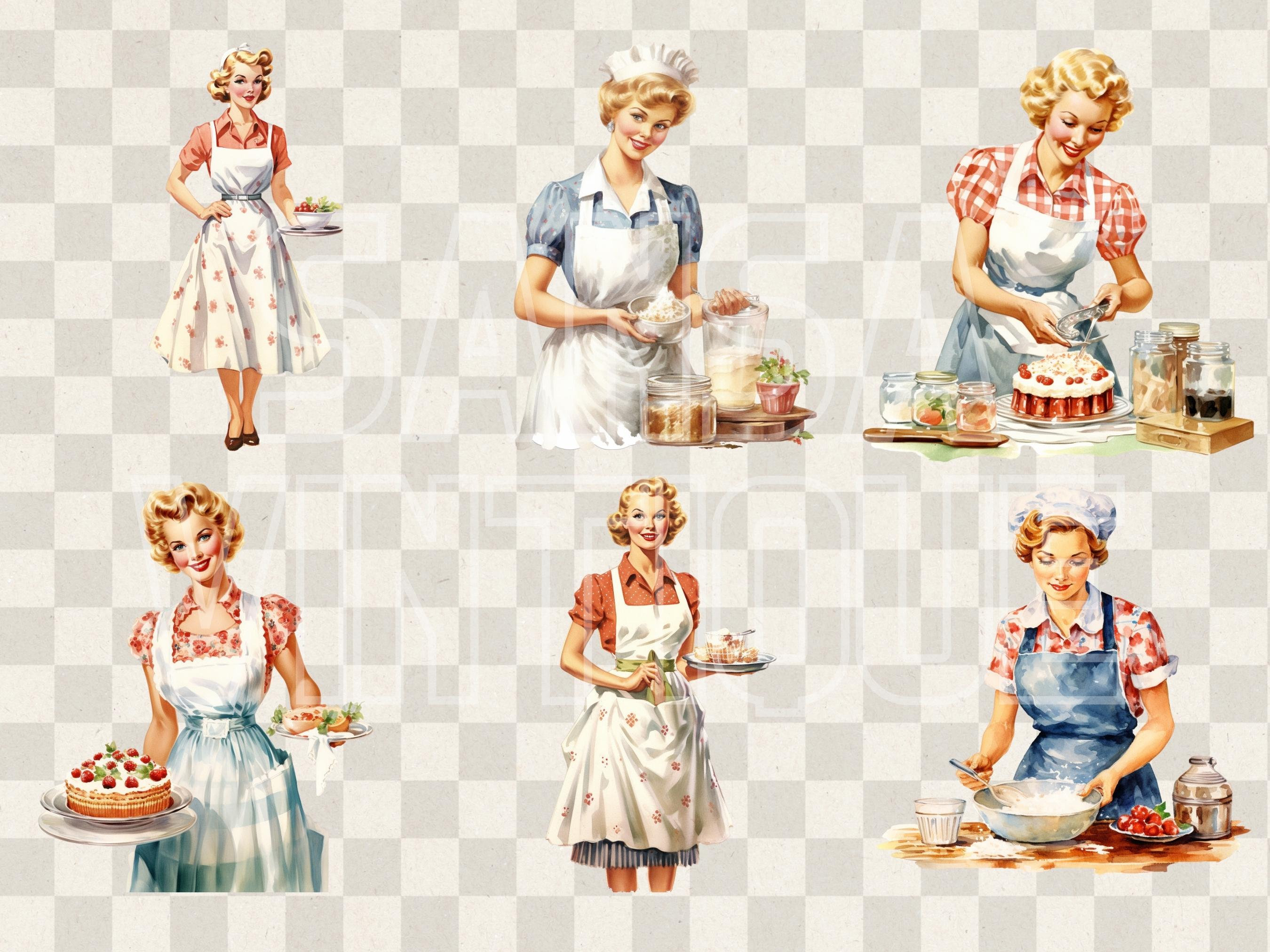 Retro Pastry Lady Watercolor Clipart Set, Vintage Woman Baking Free ...