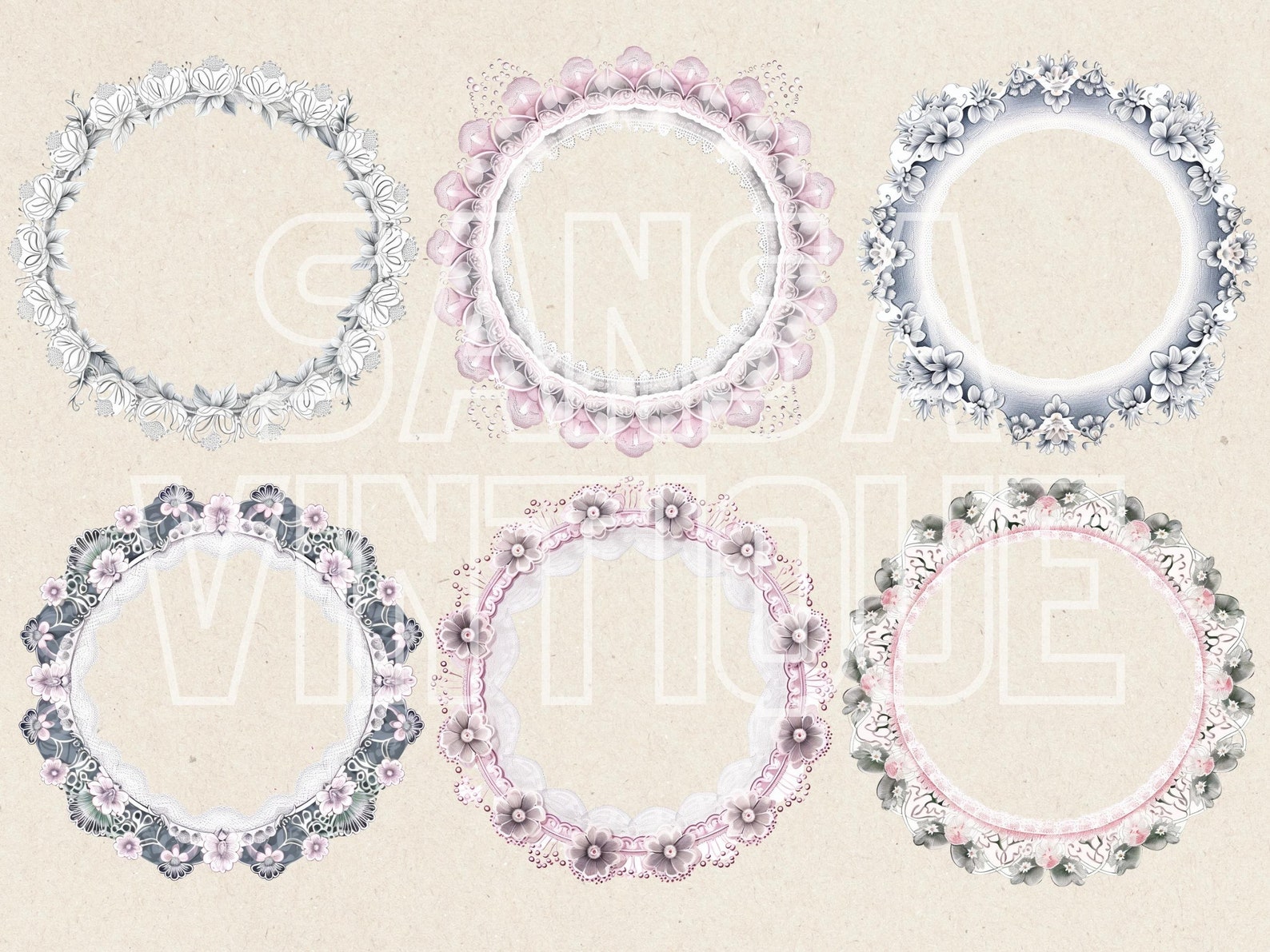 Vintage Lace Frame Watercolor Clipart, Classic Lace Label, Retro Lace ...