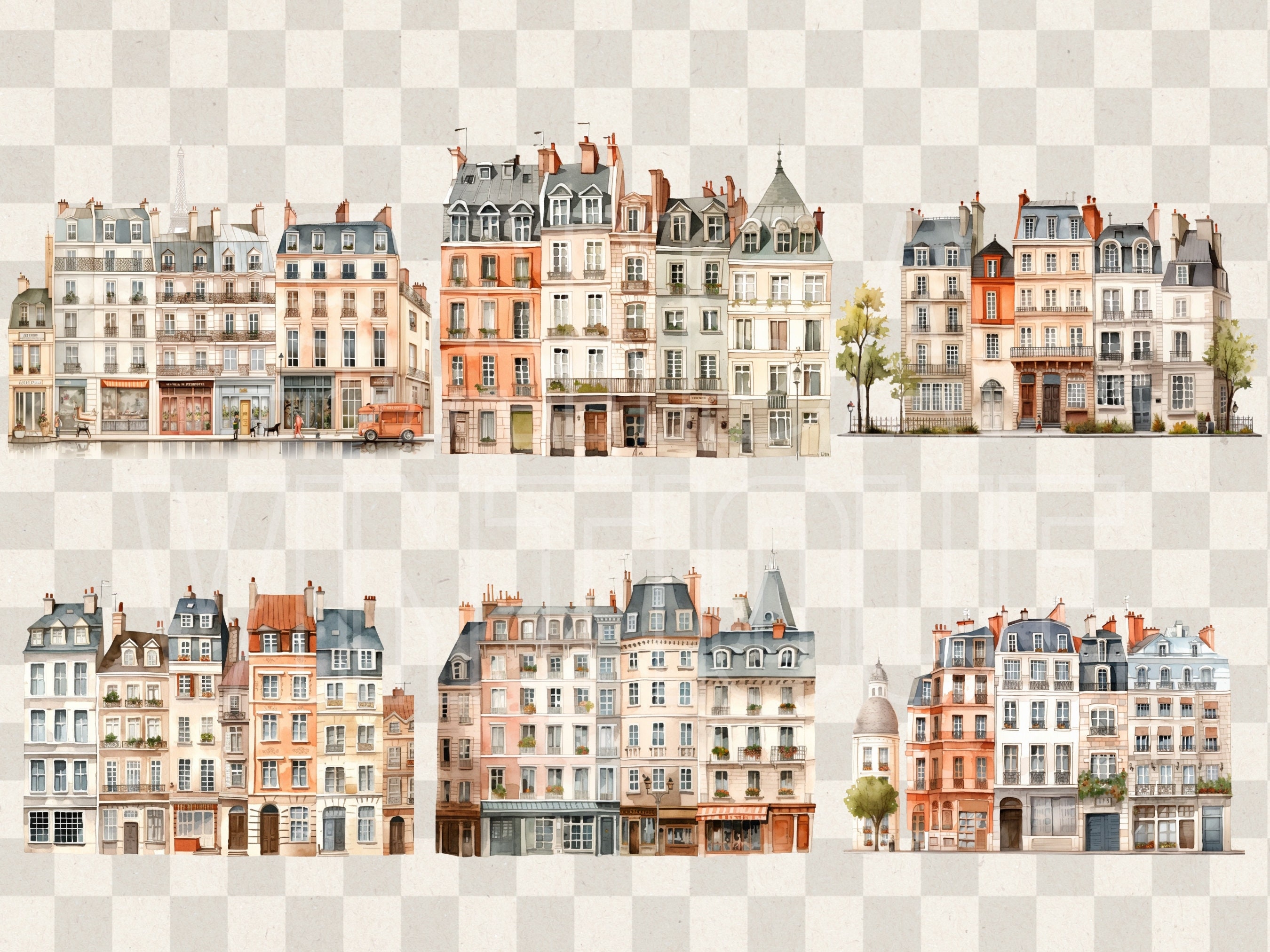 Vintage City Street House Watercolor Clipart, Retro Urban Free ...