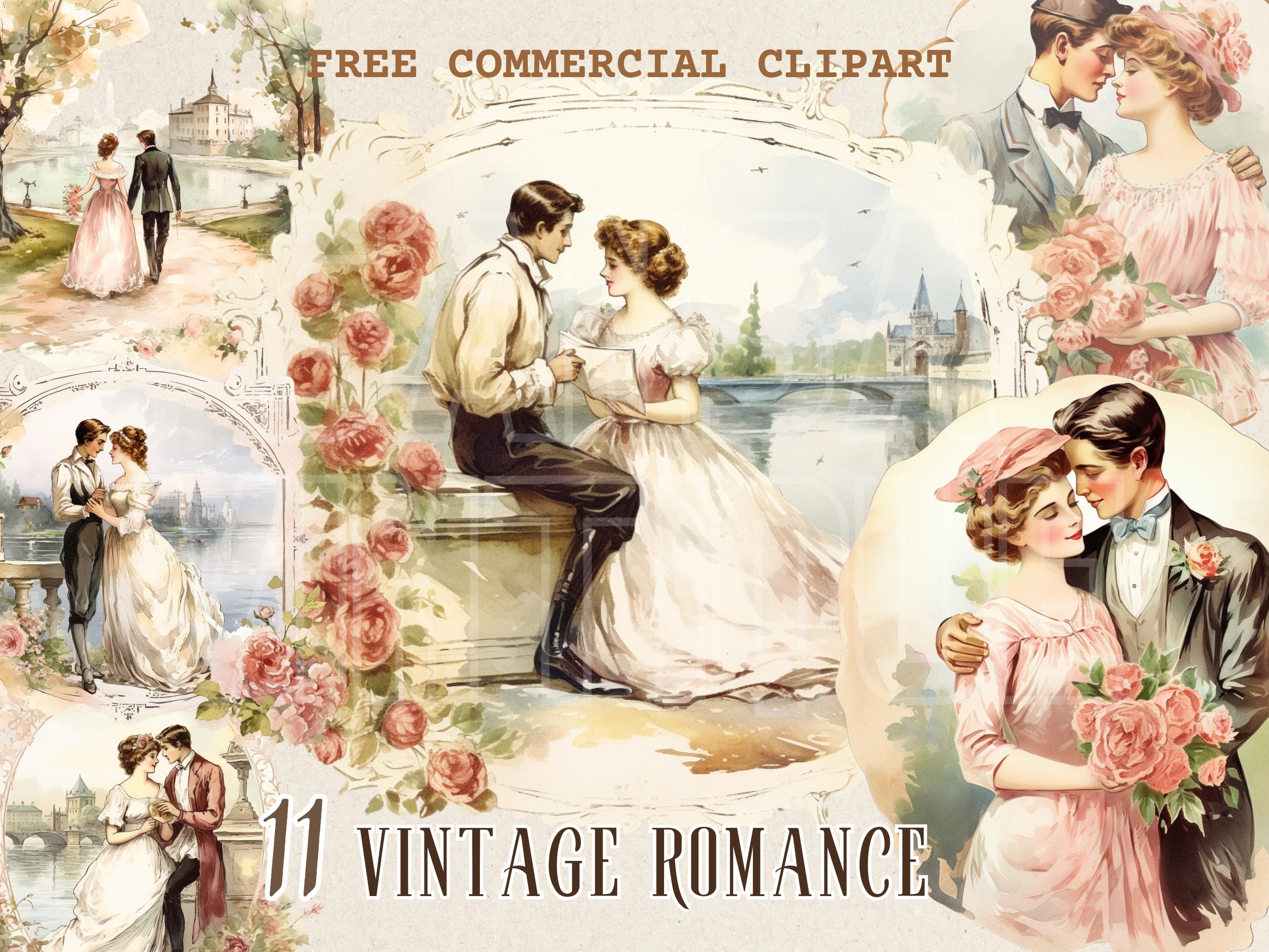 Vintage Couple Watercolor Clipart Retro Romance Free - Etsy