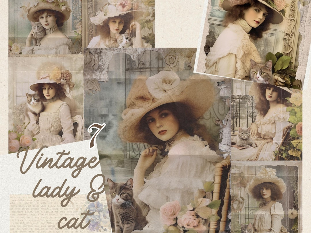 Vintage Lady Photo, Retro Woman and Cat Photo Free Commercial Set, Lady ...