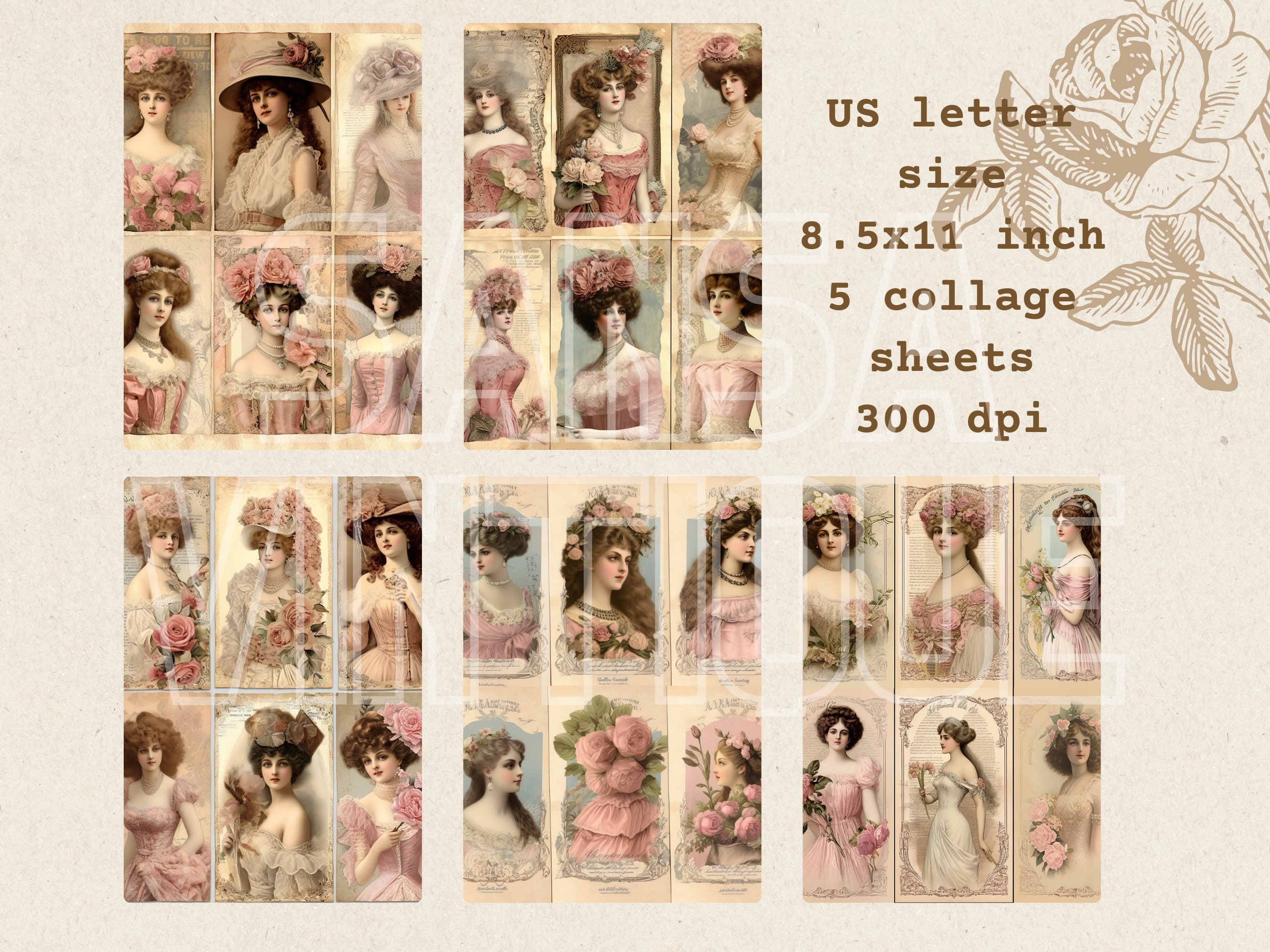 Vintage Lady Collage Sheet, Retro Woman Clipart Free Commercial Set ...