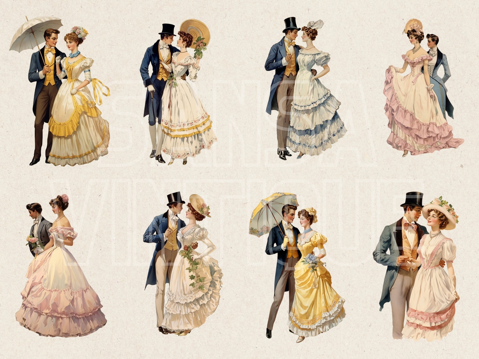 Vintage Couple Watercolor Clipart, Victorian Romance Free Commercial ...