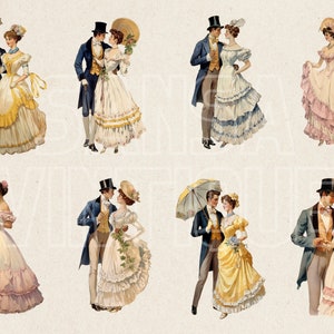 Vintage Couple Watercolor Clipart, Victorian Romance Free Commercial ...