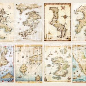 Vintage Fictional Map Watercolor Clipart, Nostalgic Imaginary World Map ...