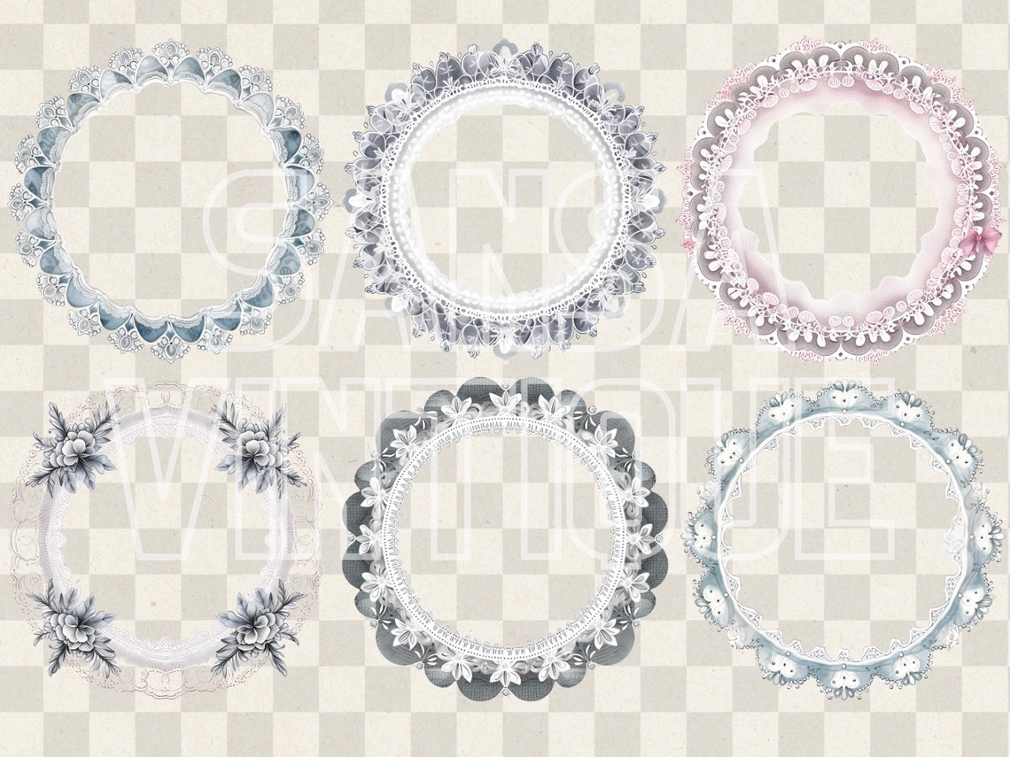 Vintage Lace Frame Watercolor Clipart, Classic Lace Label, Retro Lace ...