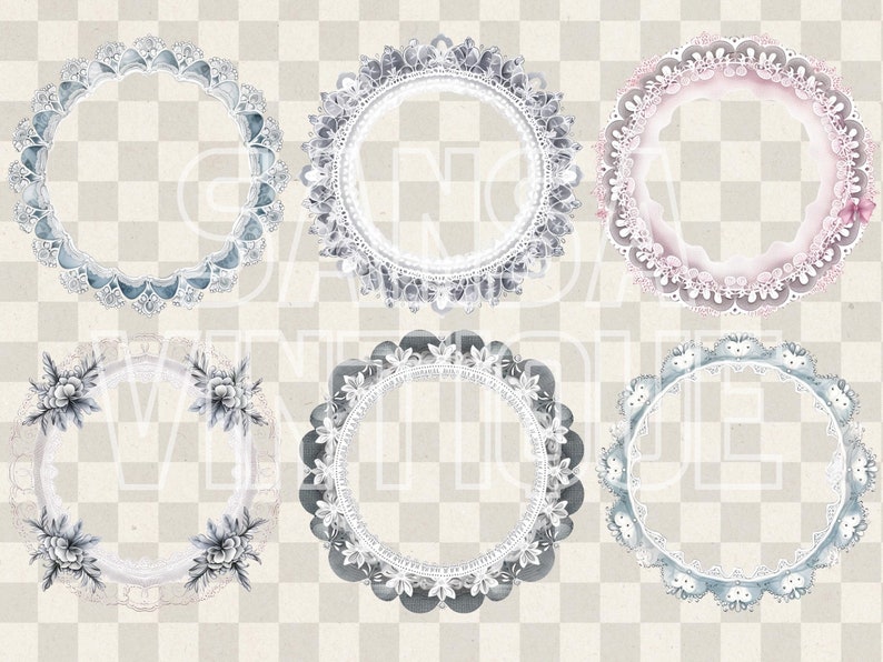 Vintage Lace Frame Watercolor Clipart, Classic Lace Label, Retro Lace ...