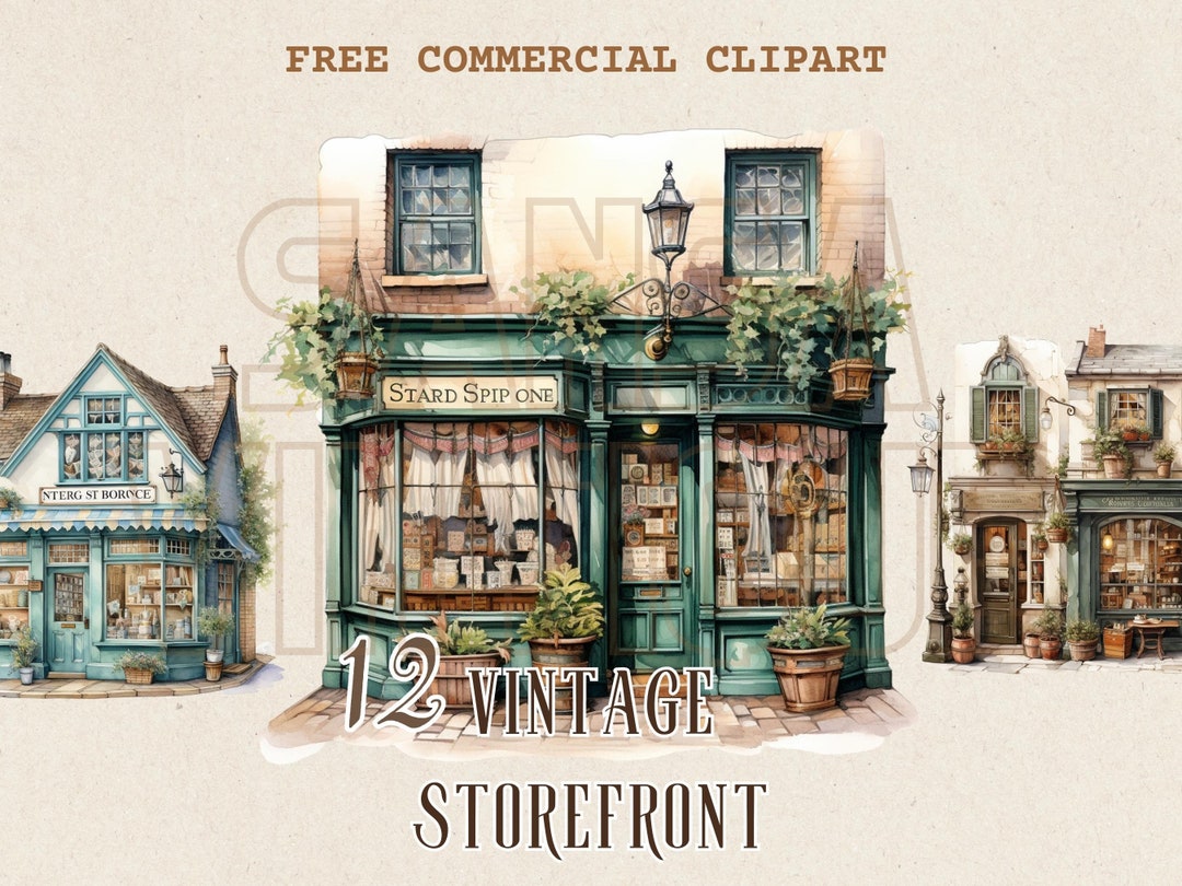Vintage Storefront Watercolor Clipart, Retro Shop Facade Free ...