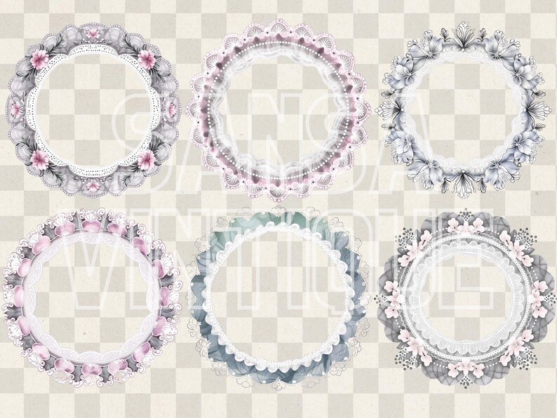 Vintage Lace Frame Watercolor Clipart, Classic Lace Label, Retro Lace ...