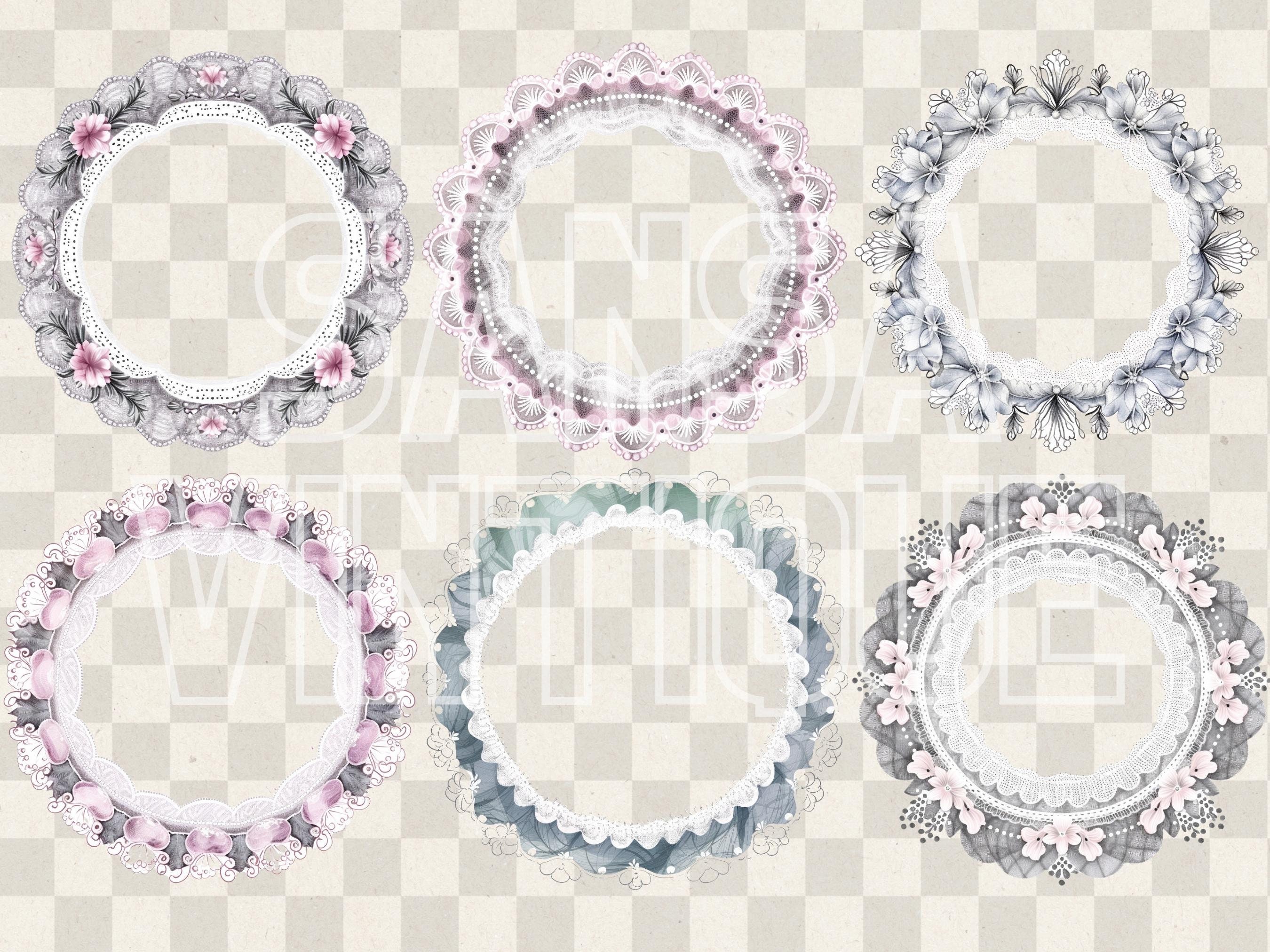 Vintage Lace Frame Watercolor Clipart, Classic Lace Label, Retro Lace ...