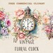 Vintage Floral Clock Watercolor Clipart, Classic Flower Clock Free ...