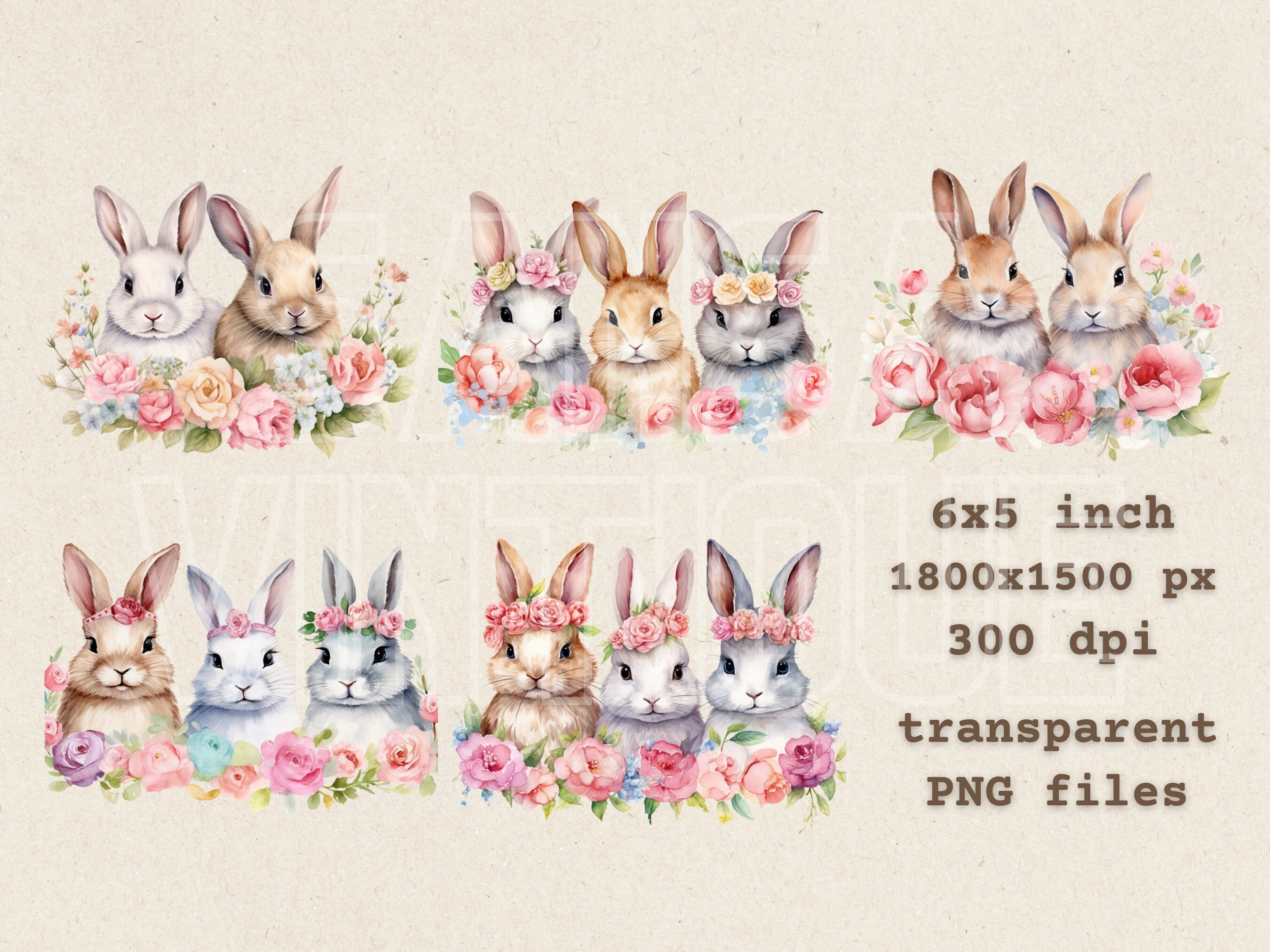 Floral Bunny Watercolor Clipart, Rabbit and Flower Free Commercial ...