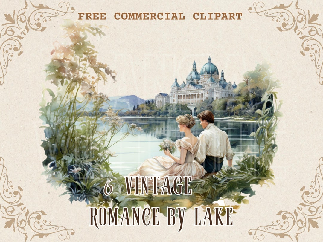 Vintage Couple Date Watercolor Clipart, Romantic Lakeside Free ...