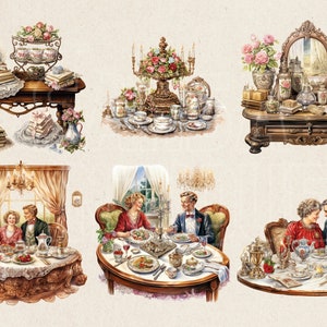 Vintage Romance Watercolor Clipart, Retro Couple's Dinner Date Free ...