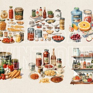 Retro Pantry Shelf Watercolor Clipart Set, Vintage Food Storage Free ...