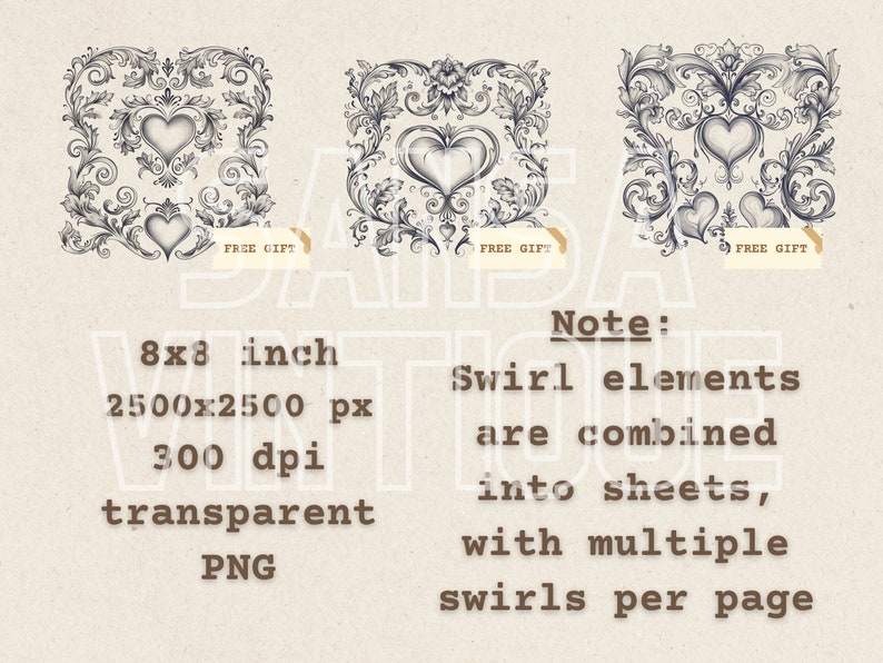 Vintage Swirl Pattern Watercolor Clipart, Swirl Embellishment, Retro ...